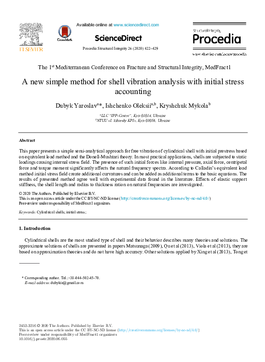 (PDF) A new simple method for shell vibration analysis with initial stress accounting | Yaroslav ...