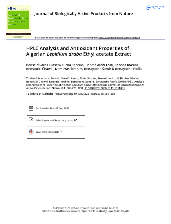 (PDF) HPLC Analysis and Antioxidant Properties of Algerian Lepidium draba Ethyl acetate Extract
