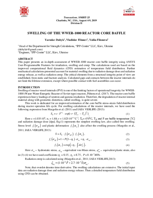 (PDF) Swelling of the WWER-1000 Reactor Core Baffle