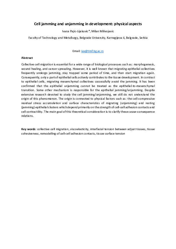 (PDF) Cell jamming and unjamming in development: physical aspects