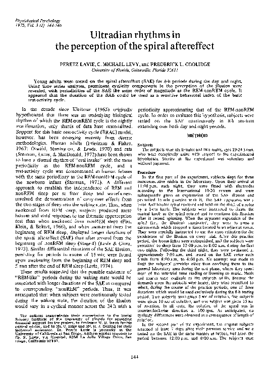 (PDF) Ultradian rhythms in the perception of the spiral aftereffect