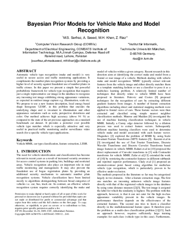 (PDF) Bayesian prior models for vehicle make and model recognition