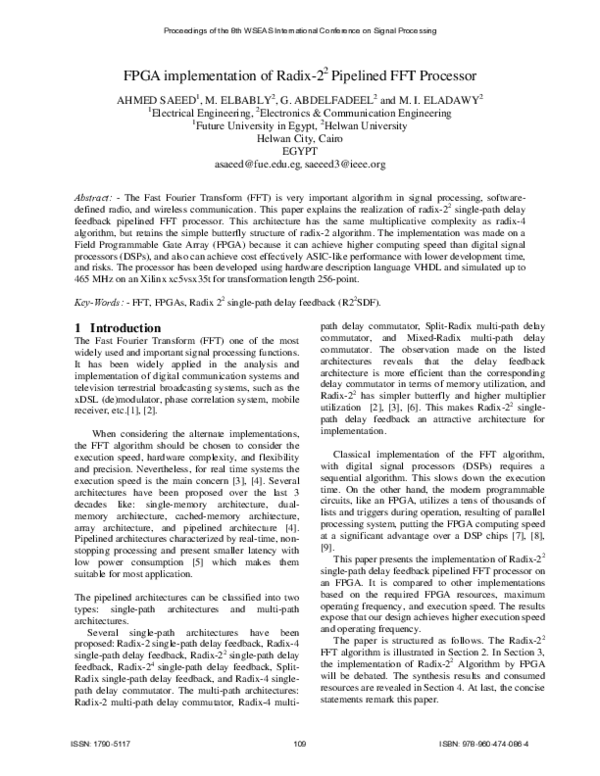 (PDF) FPGA Implementation of Radix-22 Pipelined FFT Processor