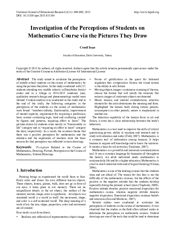 (PDF) Investigation of the Perceptions of Students on Mathematics ...