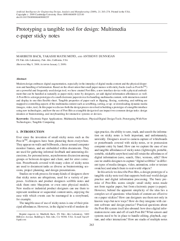 (PDF) Prototyping a tangible tool for design: Multimedia e-paper sticky ...
