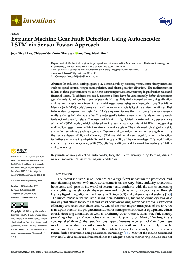 (PDF) Extruder Machine Gear Fault Detection Using Autoencoder LSTM via Sensor Fusion Approach