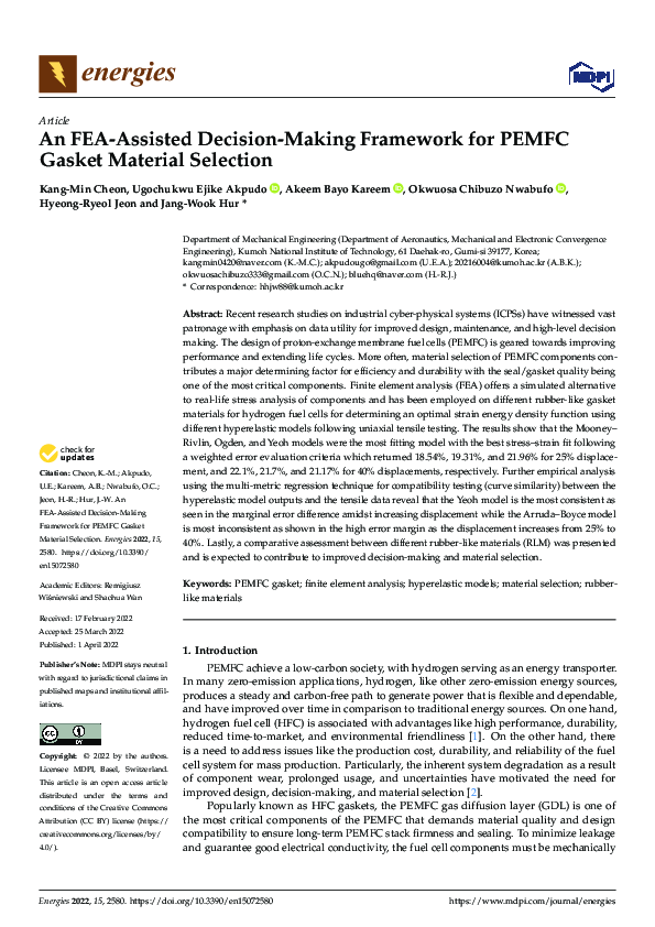 (PDF) An FEA-Assisted Decision-Making Framework for PEMFC Gasket ...