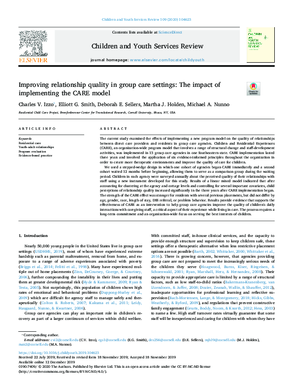 (PDF) Improving relationship quality in group care settings: The impact ...