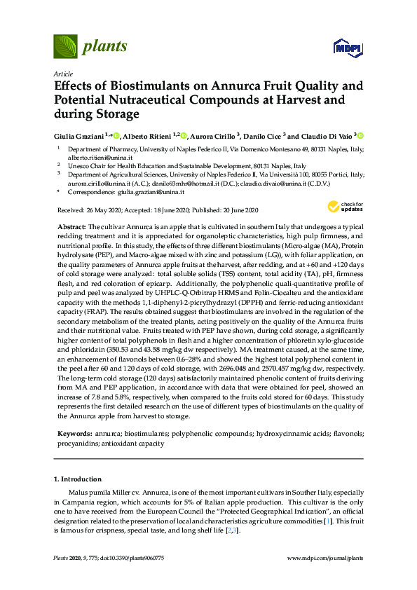 (PDF) Effects of Biostimulants on Annurca Fruit Quality and Potential Nutraceutical Compounds at ...
