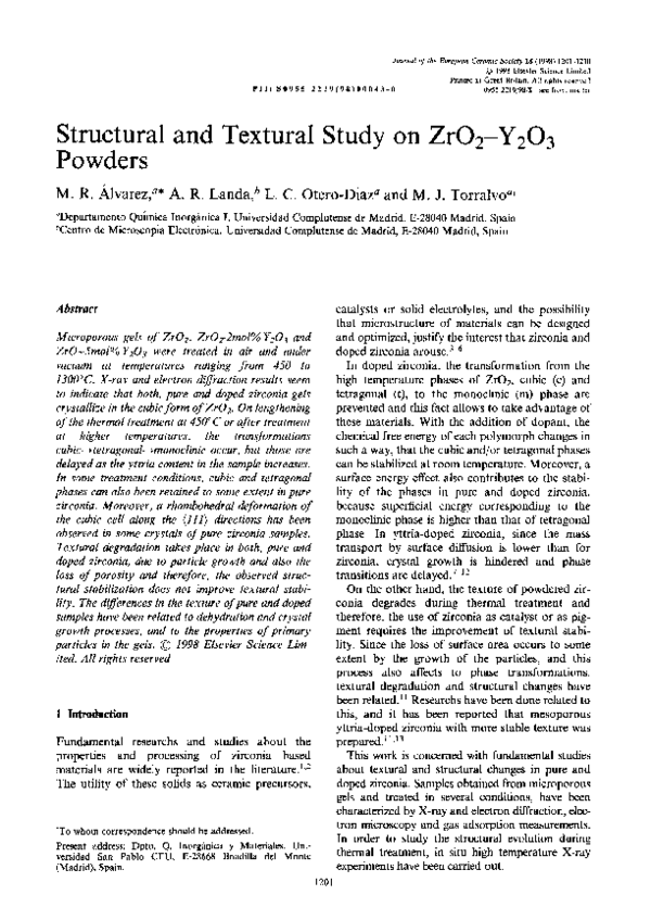 (PDF) Structural and textural study on ZrO2-Y2O3 powders