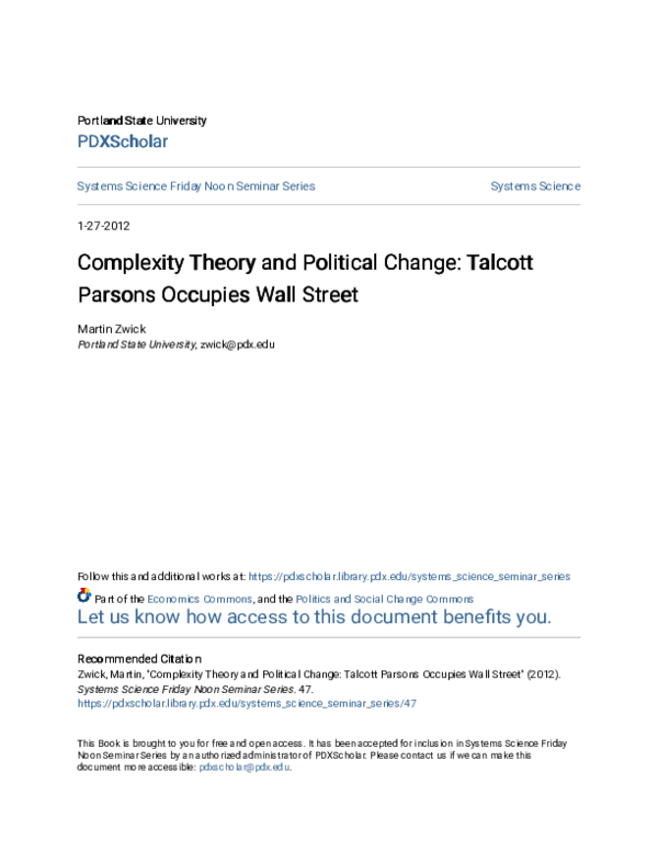 (PDF) Complexity Theory & Political Change: Talcott Parsons Occupies Wall Street | Martin Zwick ...