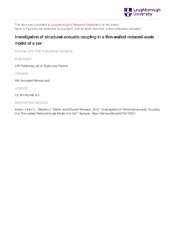 (PDF) Structural-Acoustic Coupling in Reduced-Scale Cars