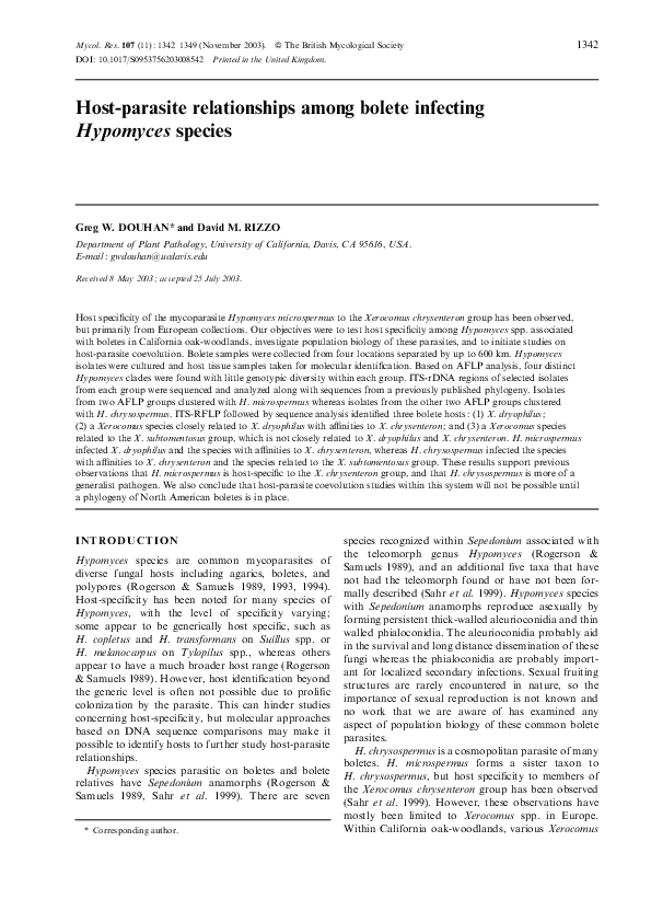 (PDF) Host-parasite relationships among bolete infecting Hypomyces species