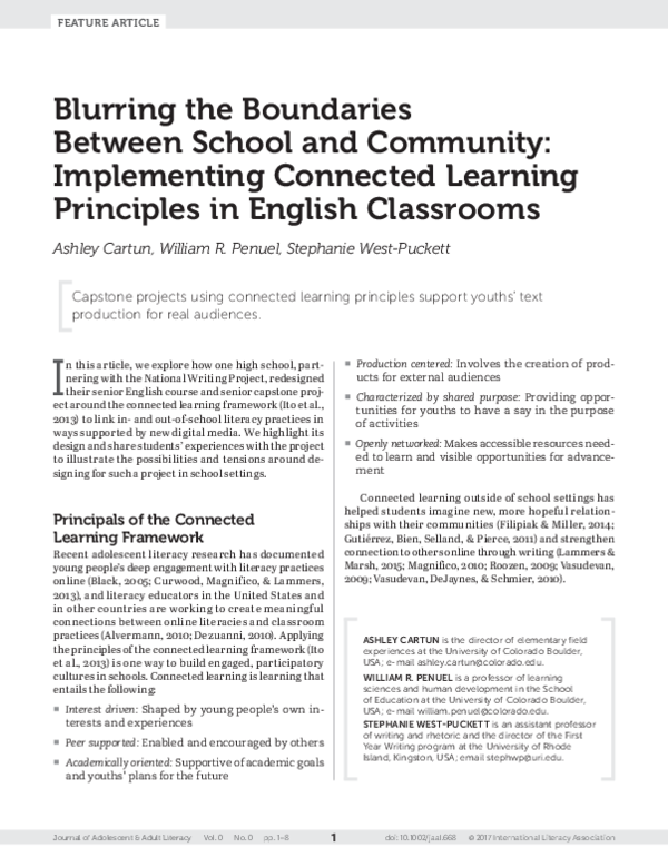 (PDF) Blurring the Boundaries Between School and Community: Implementing Connected Learning ...