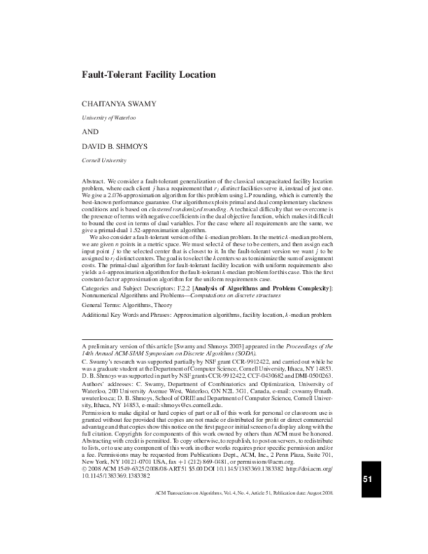 Pdf Fault Tolerant Facility Location