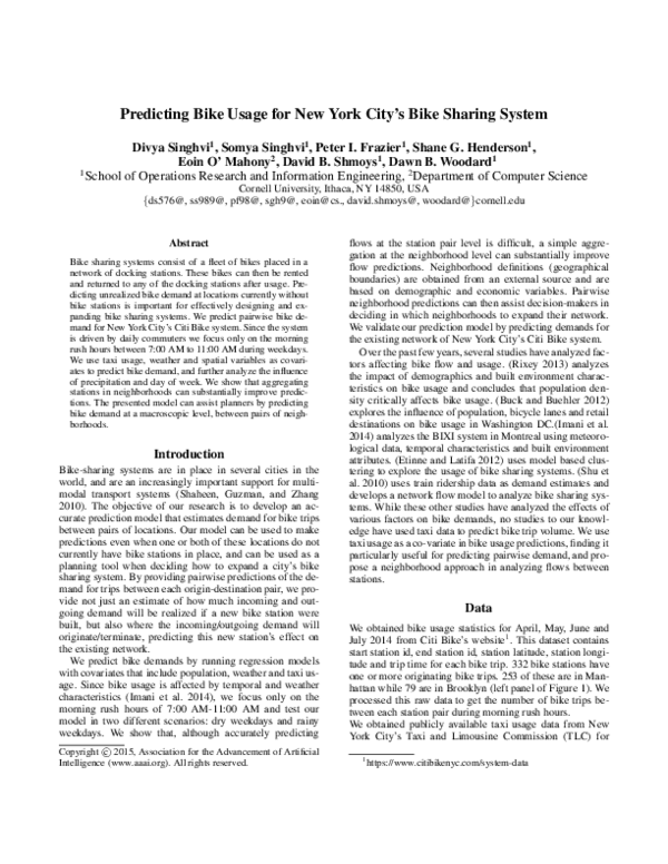(PDF) Predicting Bike Usage for New York City’s Bike Sharing System