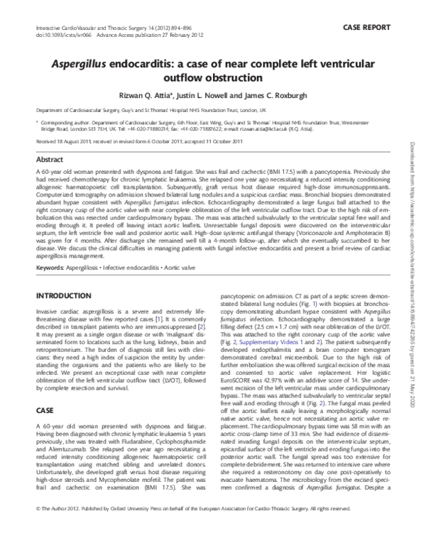 (PDF) Aspergillus endocarditis: a case of near complete left ...