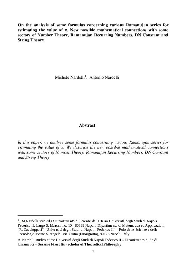 Pdf On The Analysis Of Some Formulas Concerning Various Ramanujan Series For Estimating The