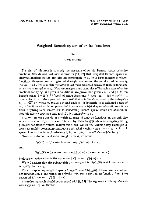 Pdf Weighted Banach Spaces Of Entire Functions