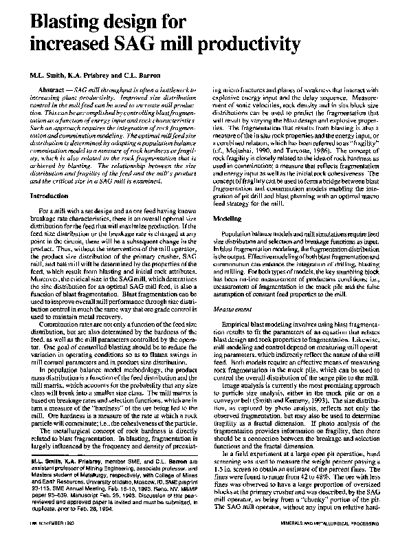 (PDF) Blasting design for increased SAG mill productivity