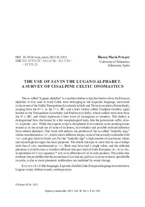 (PDF) The use of san in the Lugano alphabet. A survey of Cisalpine ...