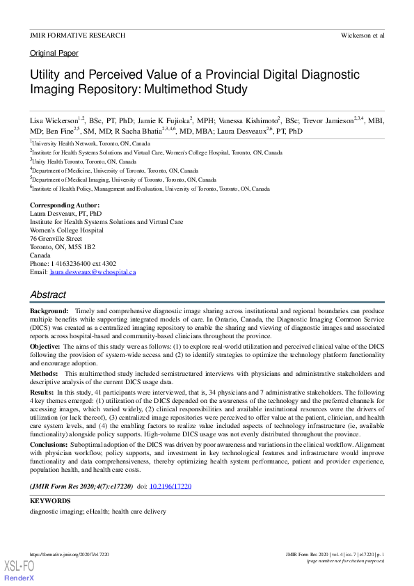 (PDF) Utility and Perceived Value of a Provincial Digital Diagnostic Imaging Repository ...