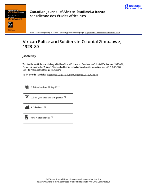 (PDF) African Police and Soldiers in Colonial Zimbabwe, 1923–80