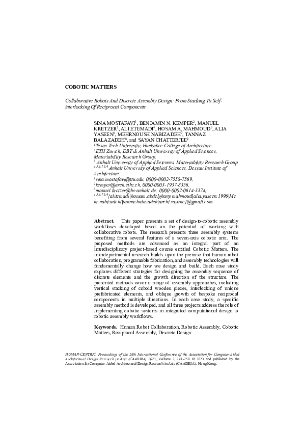 (PDF) Cobotic Matters – Collaborative Robots and Discrete Assembly Design: From Stacking to Self ...