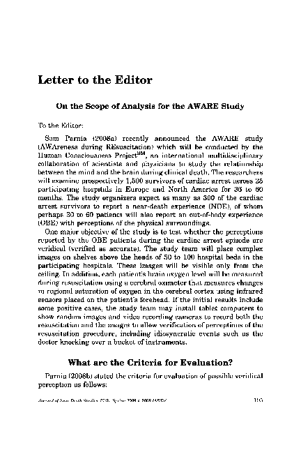 (PDF) Letter to the Editor: On the Scope of Analysis for the AWARE Study