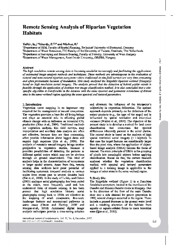 (PDF) Remote sensing analysis of riparian vegetation habitats
