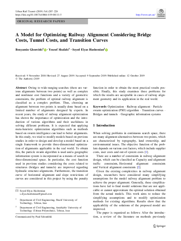 (PDF) A Model for Optimizing Railway Alignment Considering Bridge Costs, Tunnel Costs, and ...