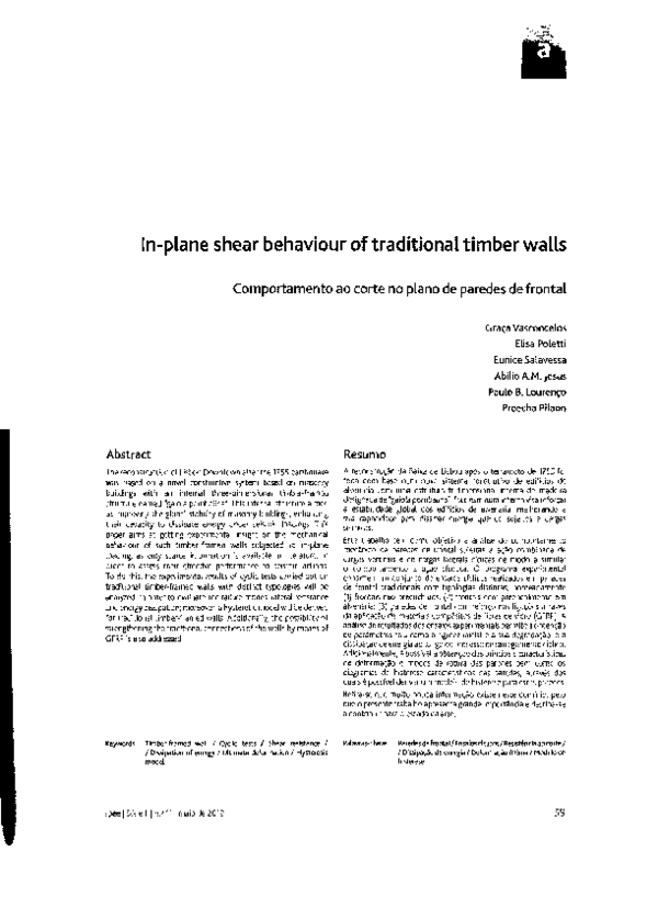 (PDF) In-plane shear behaviour of traditional timber walls