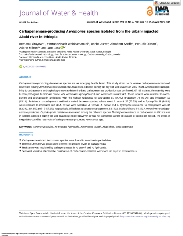 (PDF) Carbapenemase-producing Aeromonas species isolated from the urban ...