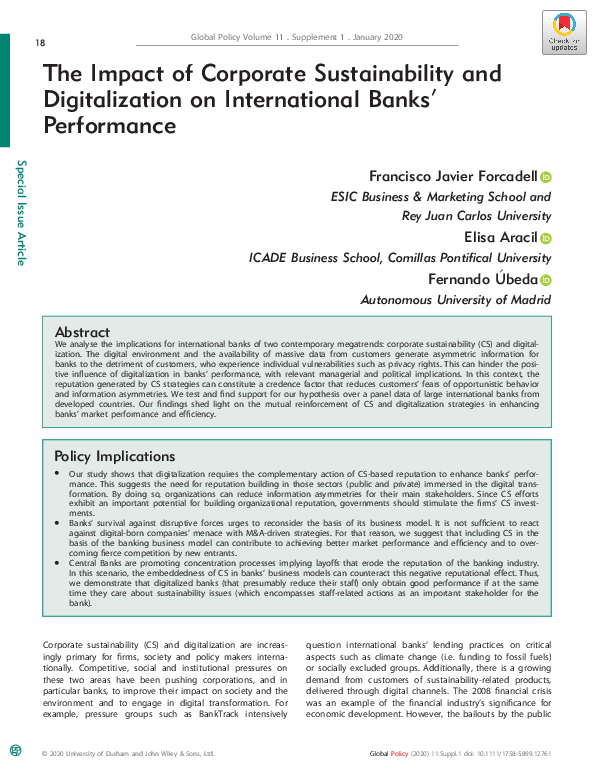(PDF) The Impact of Corporate Sustainability and Digitalization on International Banks ...