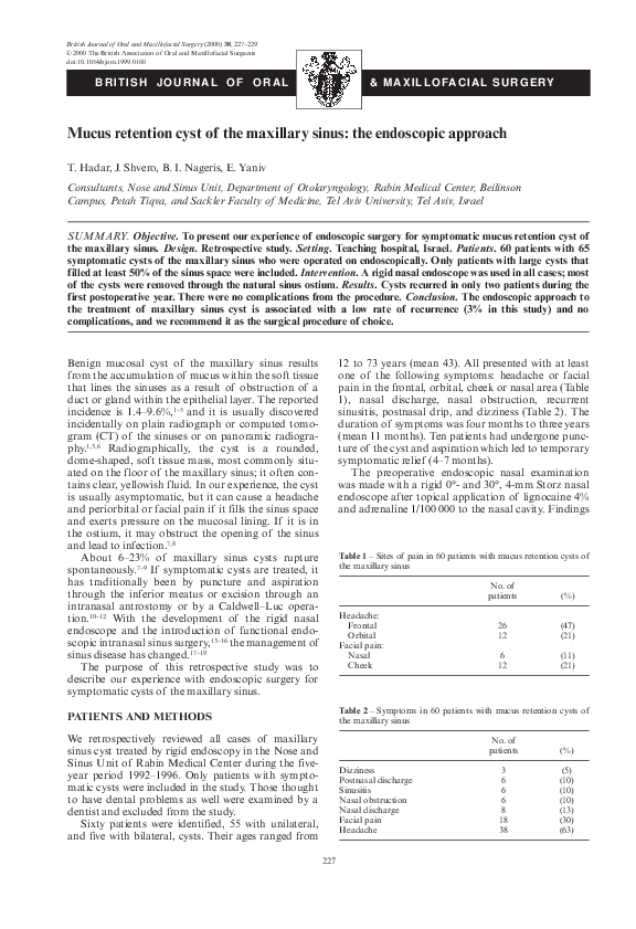 (PDF) Mucus retention cyst of the maxillary sinus: the endoscopic approach