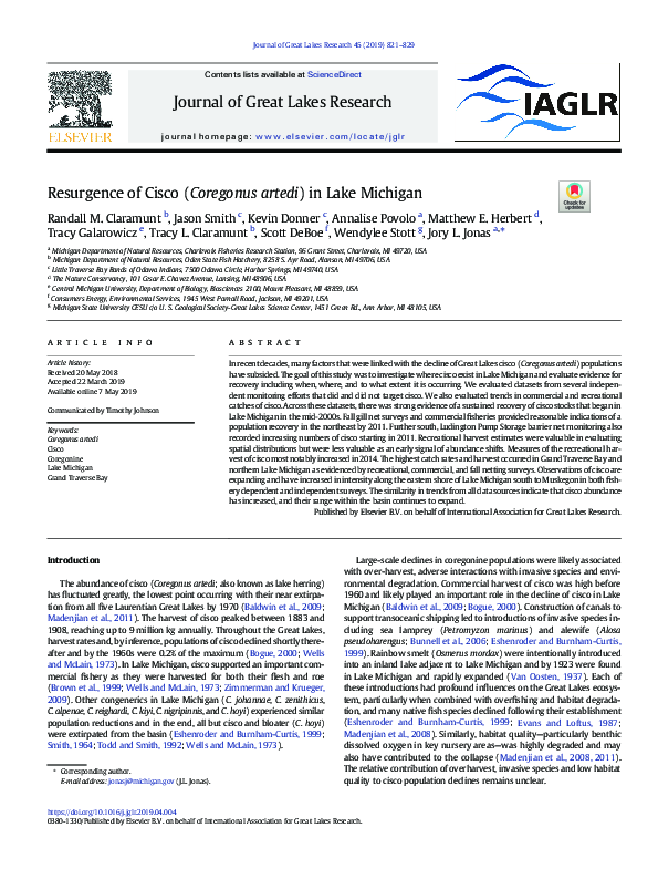 (PDF) Resurgence of Cisco (Coregonus artedi) in Lake Michigan