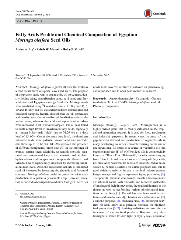 (PDF) Fatty Acids Profile and Chemical Composition of Egyptian Moringa ...