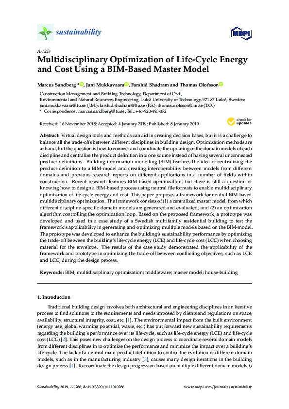 (PDF) Multidisciplinary Optimization of Life-Cycle Energy and Cost Using a BIM-Based Master ...