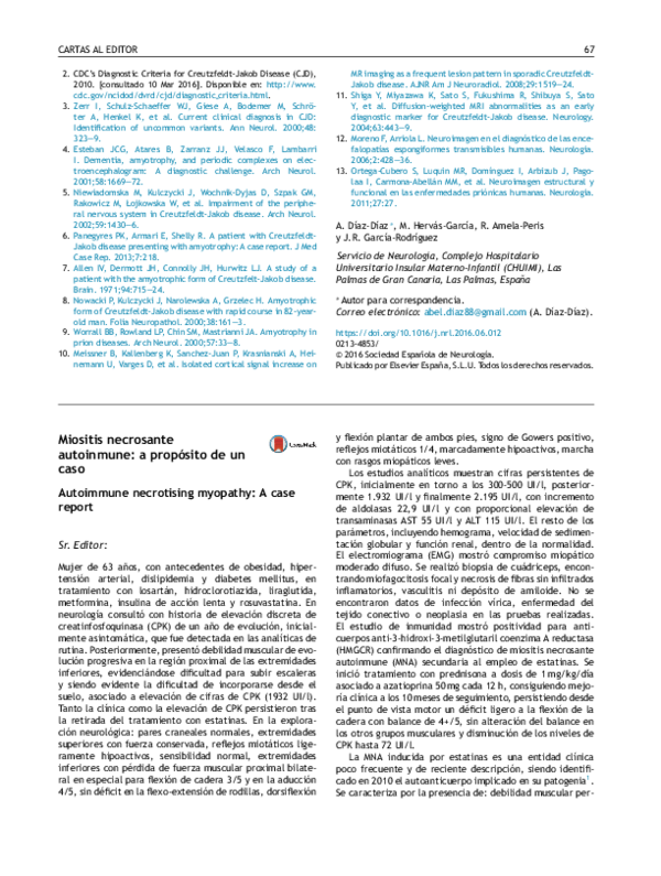 (PDF) Miositis necrosante autoinmune: a propósito de un caso