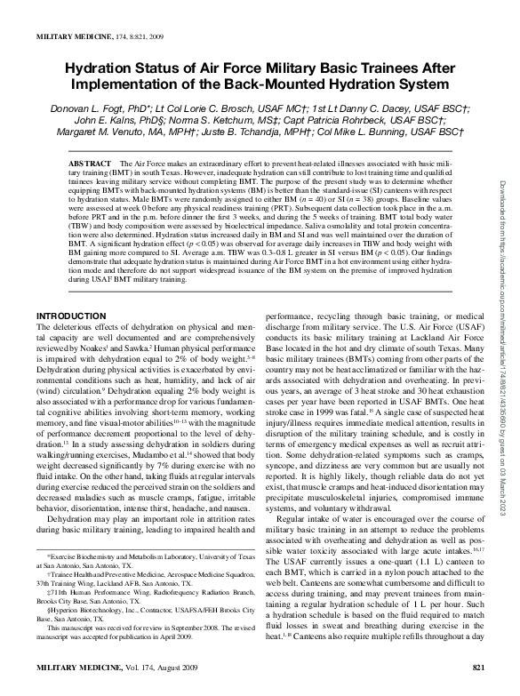 (PDF) Hydration Status of Air Force Military Basic Trainees After ...
