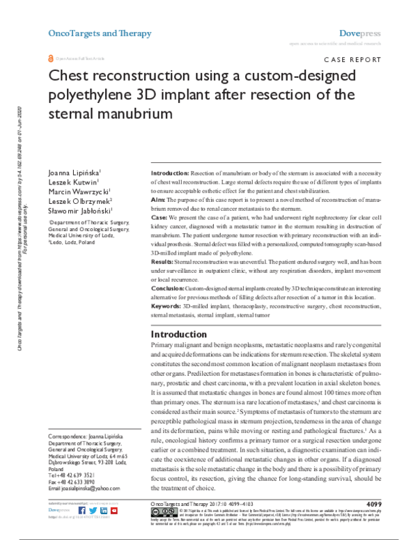 (PDF) Chest reconstruction using a custom-designed polyethylene 3D implant after resection of ...