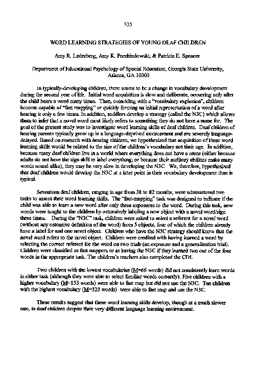 (PDF) Word learning strategies of young deaf children