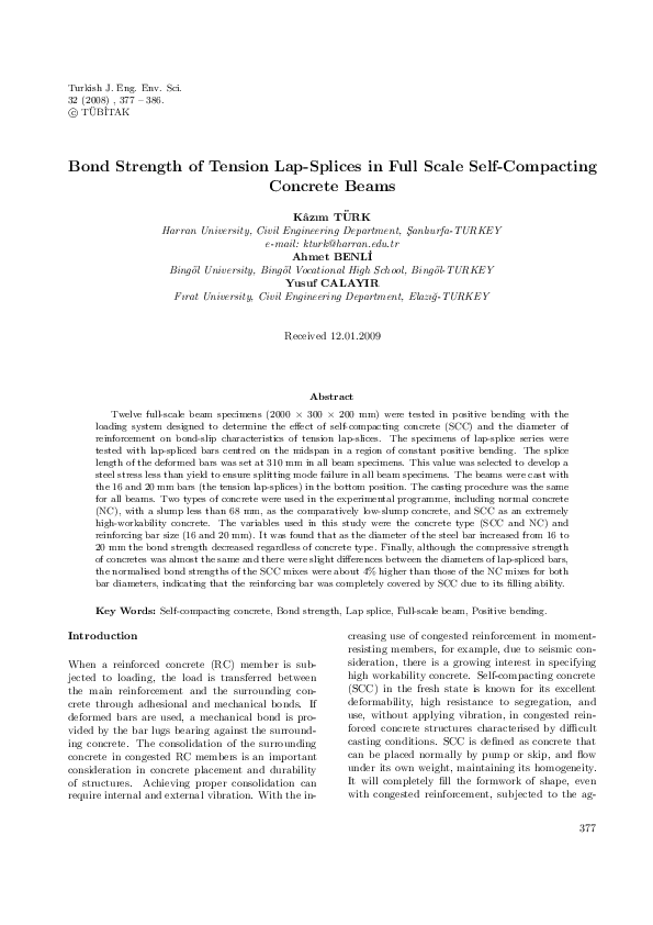 (PDF) Bond Strength of Tension Lap-Splices in Full Scale Self ...