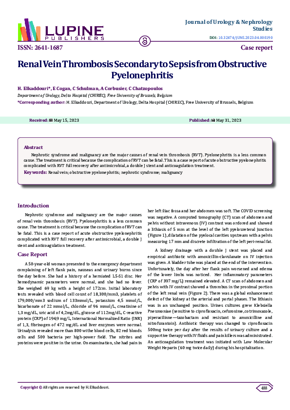 (PDF) Renal Vein Thrombosis Secondary to Sepsis from Obstructive ...