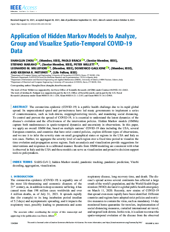 (PDF) Application of Hidden Markov Models to Analyze, Group and Visualize Spatio-Temporal COVID ...
