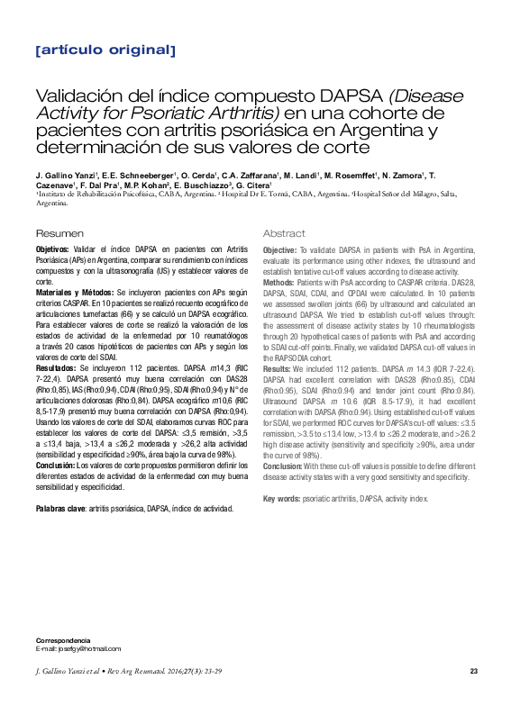 (PDF) Validación del índice compuesto DAPSA (Disease Activity for ...