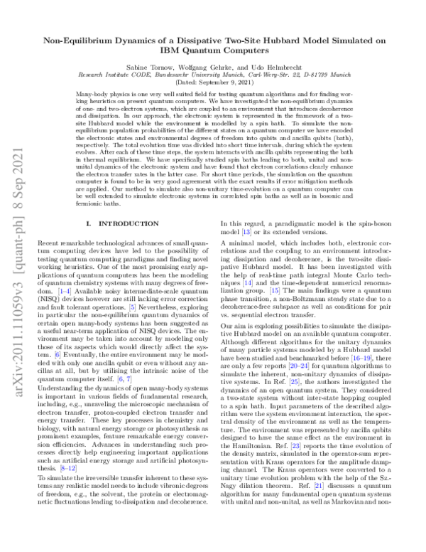 (PDF) Non-Equilibrium Dynamics of a Dissipative Two-Site Hubbard Model Simulated on the IBM ...