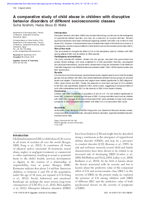 (PDF) A comparative study of child abuse in children with disruptive ...