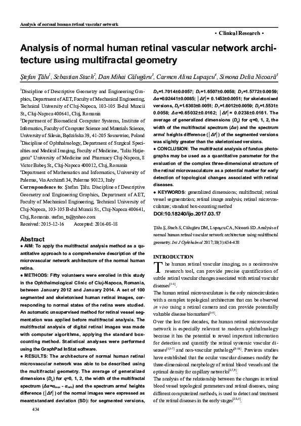 (PDF) Analysis of normal human retinal vascular network architecture ...
