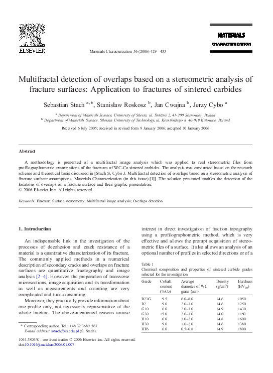 Pdf Multifractal Detection Of Overlaps Based On A Stereometric Analysis Of A Fracture Surface